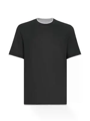 Brunello Cucinelli Silk And Cotton Lightweight Jersey Crew-neck T-shirt With Faux-layering - Black