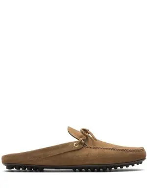 Car Shoe Bow-embellished Suede Slippers - Brown
