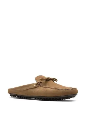 Car Shoe Bow-embellished Suede Slippers