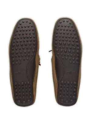 Car Shoe Bow-embellished Suede Slippers