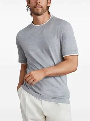 Brunello Cucinelli Contrasting-trim Jersey T-shirt - Grey