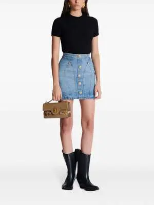 Balmain Button-embellished Denim Mini Skirt