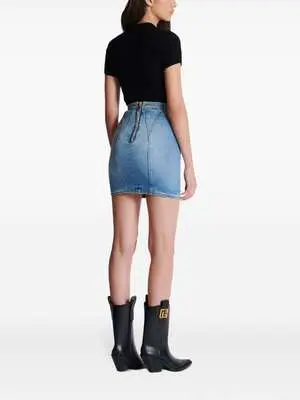 Balmain Button-embellished Denim Mini Skirt