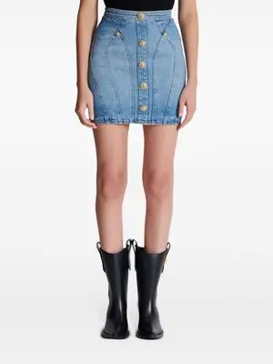 Balmain Button-embellished Denim Mini Skirt