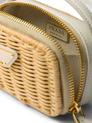 Prada Logo-plaque Woven-wicker Mini Pouch