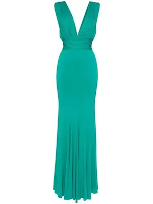HERVE L. LEROUX Plunging V-neck Gown - Green