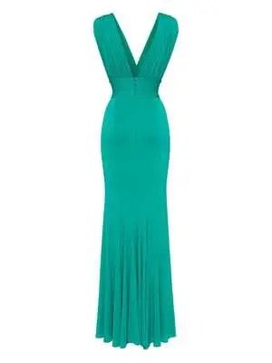 HERVE L. LEROUX Plunging V-neck Gown - Green