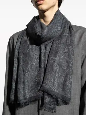 Etro Paisley-print Frayed-edge Scarf - Grey