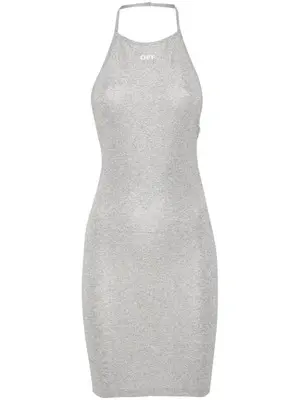 Off-White Ribbed Knit Lurex Mini Dress