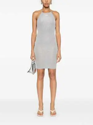 Off-White Ribbed Knit Lurex Mini Dress
