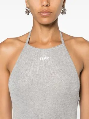 Off-White Ribbed Knit Lurex Mini Dress