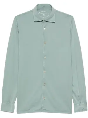 Fedeli Plain Organic-cotton Shirt - Green