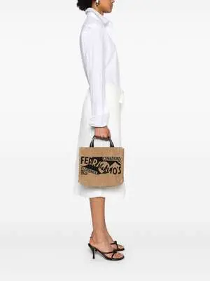 FERRAGAMO Medium Logo-embroidered Tote Bag - Neutrals