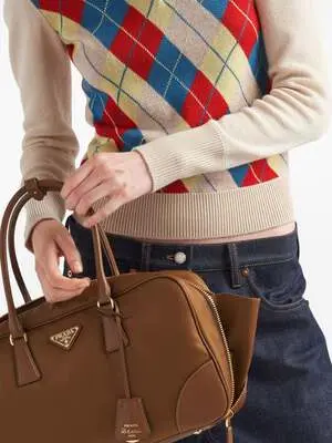 Prada Argyle Knit Wool Polo Shirt - Neutrals