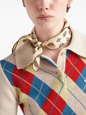 Prada Argyle Knit Wool Polo Shirt - Neutrals
