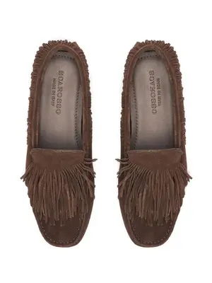 SCAROSSO Fringed Suede Loafers - Brown