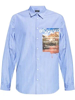 Dsquared2 Graphic-print Striped Cotton Shirt - Blue
