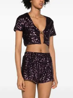 Oseree Sequinned Cropped Cardigan