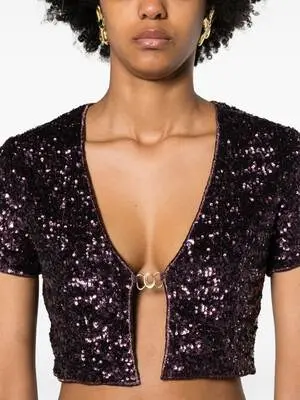 Oseree Sequinned Cropped Cardigan