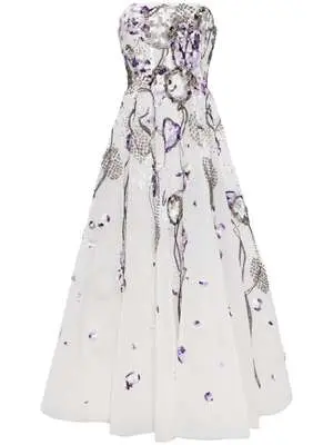 SAIID KOBEISY Beaded Tulle Midi Dress