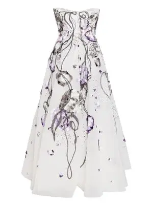 SAIID KOBEISY Beaded Tulle Midi Dress