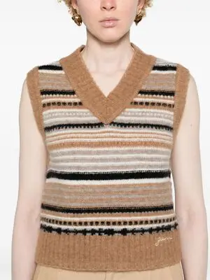 GANNI Striped Sleeveless Jumper - Neutrals