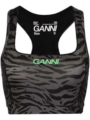 GANNI Logo Zebra-print Crop Top