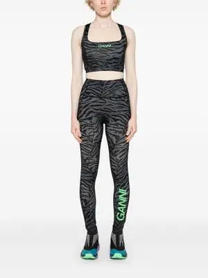 GANNI Logo Zebra-print Crop Top