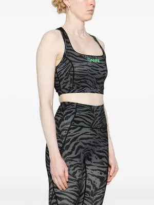 GANNI Logo Zebra-print Crop Top