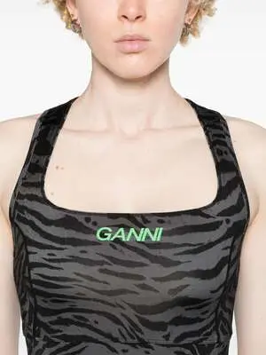 GANNI Logo Zebra-print Crop Top