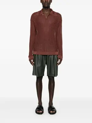 BONSAI V-neck Polo-collar Sweater - Brown