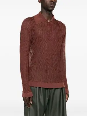 BONSAI V-neck Polo-collar Sweater - Brown