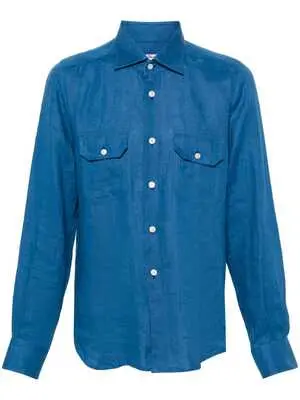 Kiton Classic-collar Linen Shirt - Blue