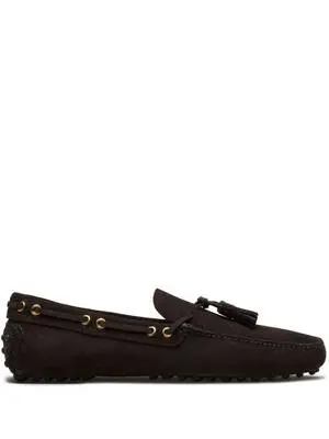 Car Shoe Tassel Suede Driving Shoes - Brown