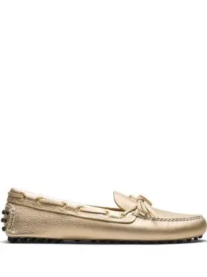 Car Shoe Grained-leather Driving Shoes - Gold