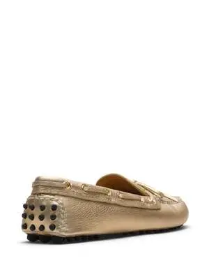 Car Shoe Grained-leather Driving Shoes - Gold