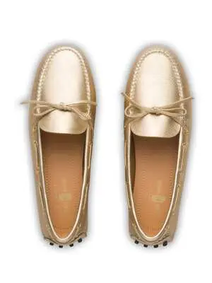 Car Shoe Grained-leather Driving Shoes - Gold
