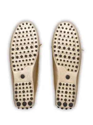 Car Shoe Grained-leather Driving Shoes - Gold