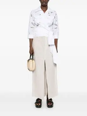 D.exterior Floral-embroidery Wrap Shirt