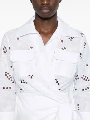 D.exterior Floral-embroidery Wrap Shirt