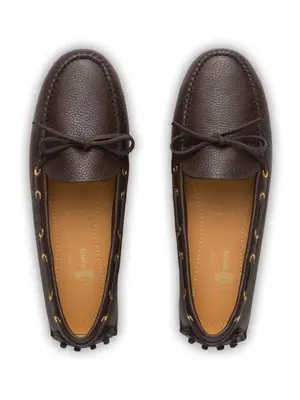 Car Shoe Grained Leather Driving Shoes - Brown