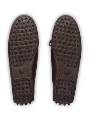 Car Shoe Grained Leather Driving Shoes - Brown