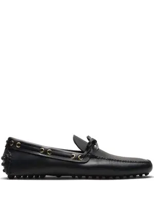 Car Shoe Lace-up Leather Boat Shoes - Black