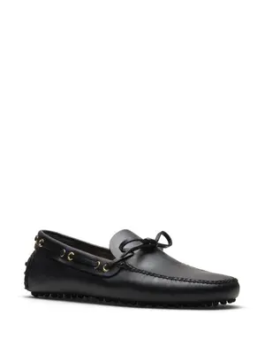 Car Shoe Lace-up Leather Boat Shoes - Black