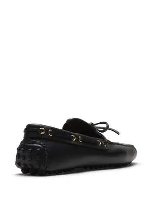 Car Shoe Lace-up Leather Boat Shoes - Black