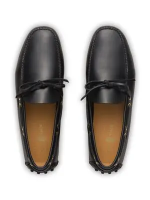 Car Shoe Lace-up Leather Boat Shoes - Black
