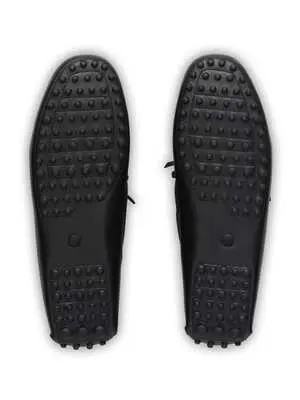 Car Shoe Lace-up Leather Boat Shoes - Black