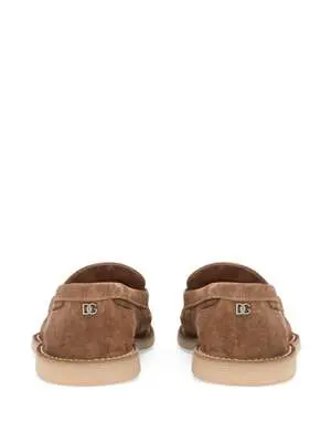 Dolce & Gabbana Dg-plaque Suede Loafers - Brown