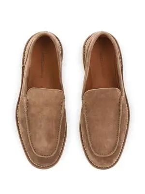 Dolce & Gabbana Dg-plaque Suede Loafers - Brown