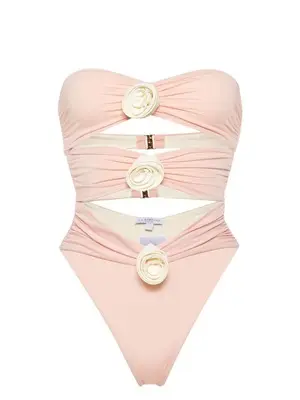 LA REVECHE Floral-appliqué Strapless Swimsuit - Pink